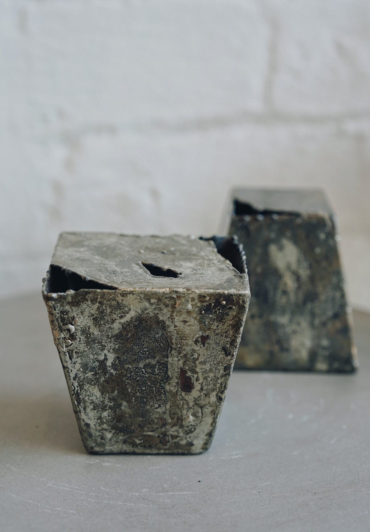 Nagako Fujita - Copper and Tin Flower Vessels with Square Base (LAST O ...